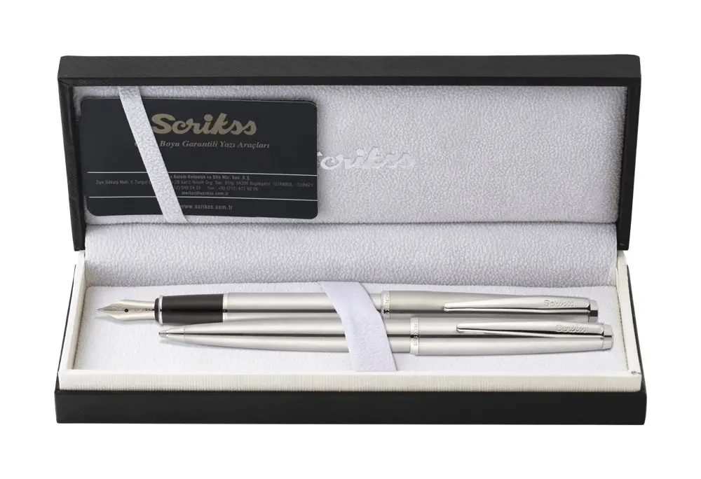 Scrikss Metropolis 78M Dolma Kalem ve Tükenmez Kalem İkili Set Krom