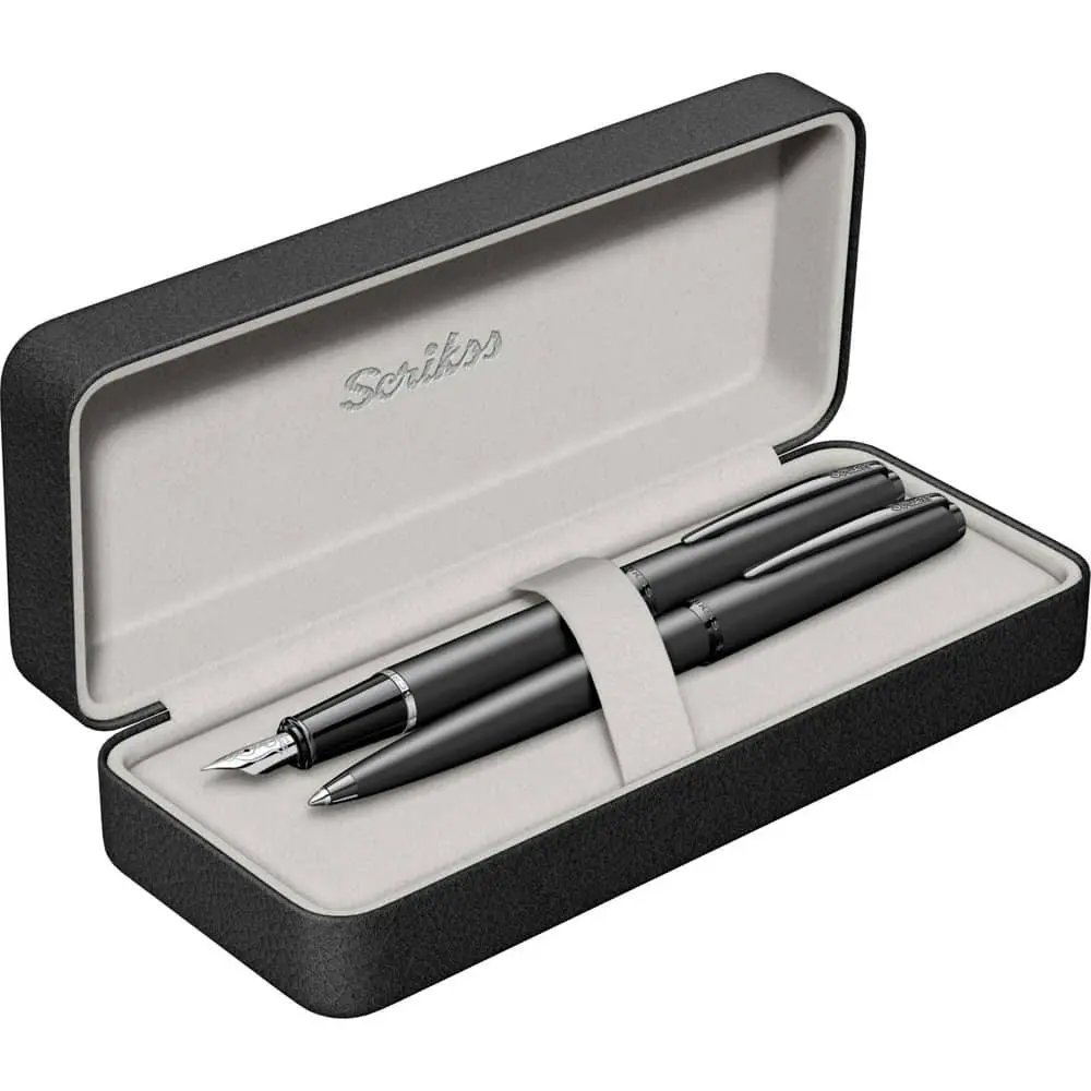 Scrikss Metropolis 78MB Mat Siyah Dolma Kalem - Tükenmez Kalem İkili Set