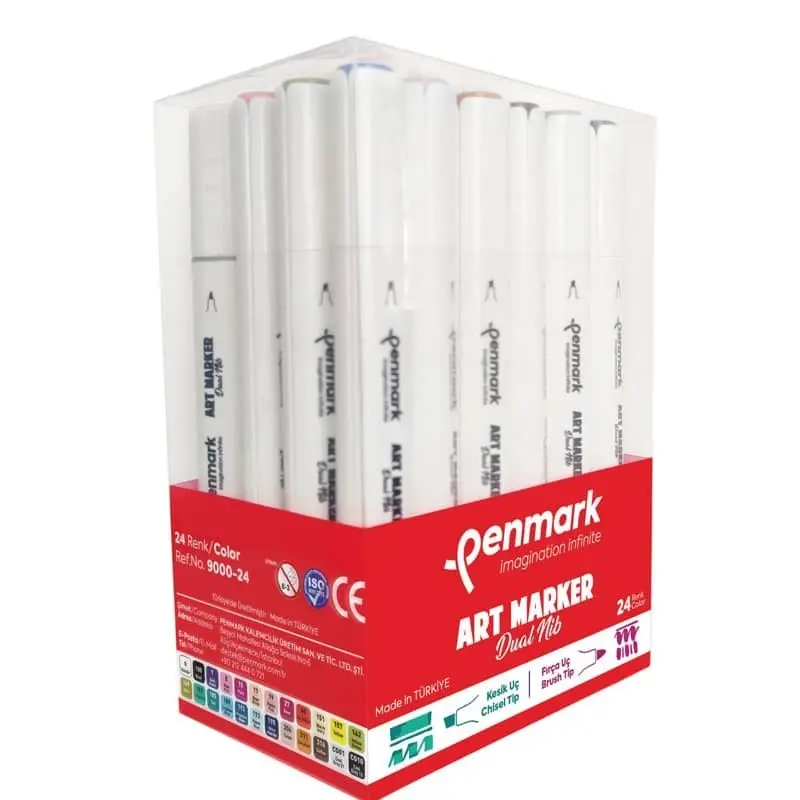 Penmark Art Marker Dual Nib Fırça Uç + Kesik Uç 24 Renk Set (Yerli Üretim)